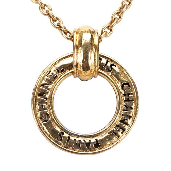 CHANEL | Accessories | Chanel Logo Round Circle Pendant Necklace Gold ...
